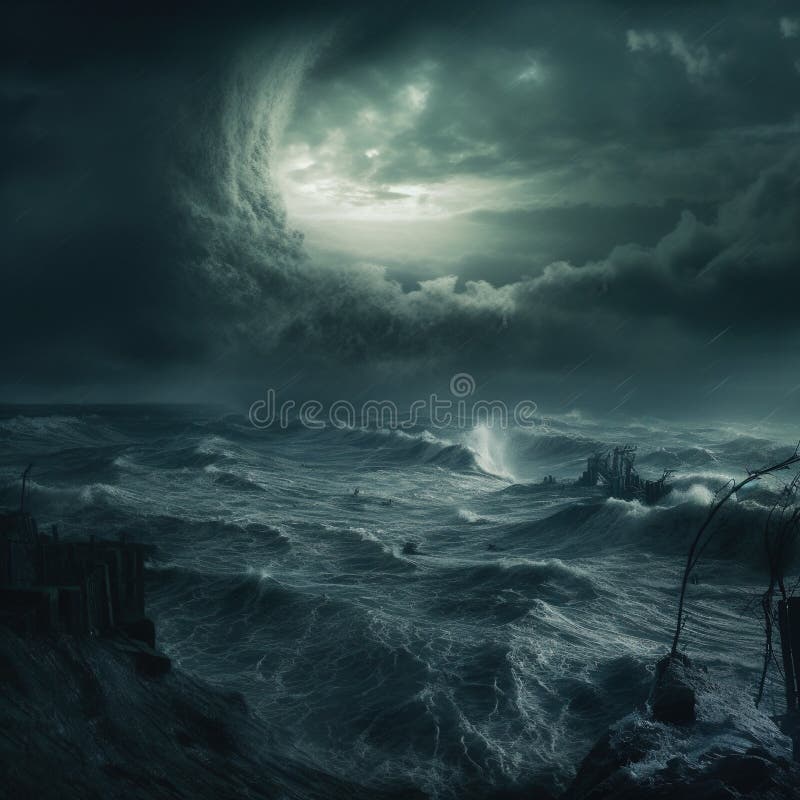 A Huge Cyclone Emerging Toward Fantasy Environment Stock Illustration ...