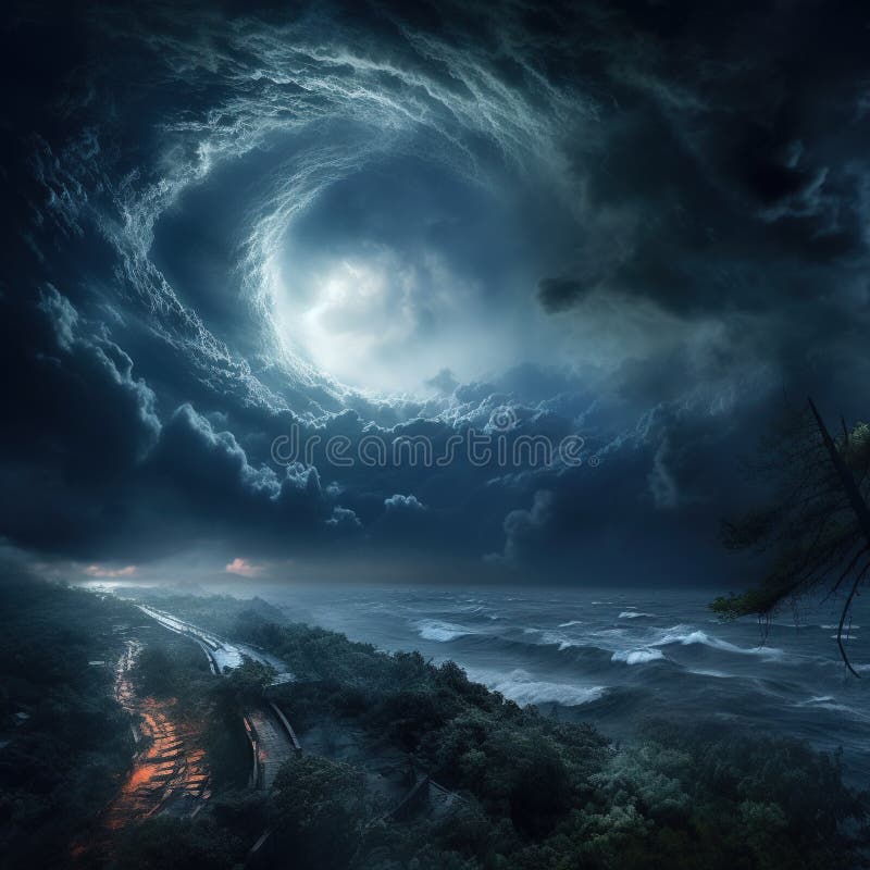 A Huge Cyclone Emerging Toward Fantasy Environment Stock Illustration ...