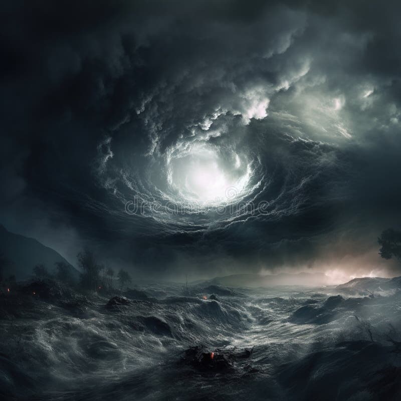 A Huge Cyclone Emerging Toward Fantasy Environment Stock Illustration ...