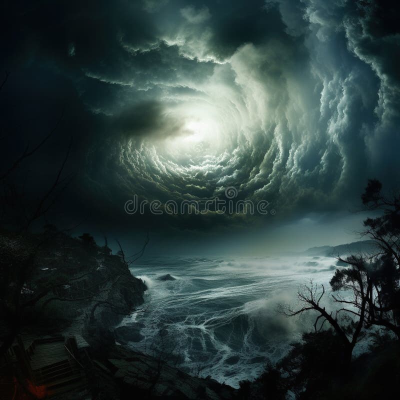 A Huge Cyclone Emerging Toward Fantasy Environment Stock Illustration ...