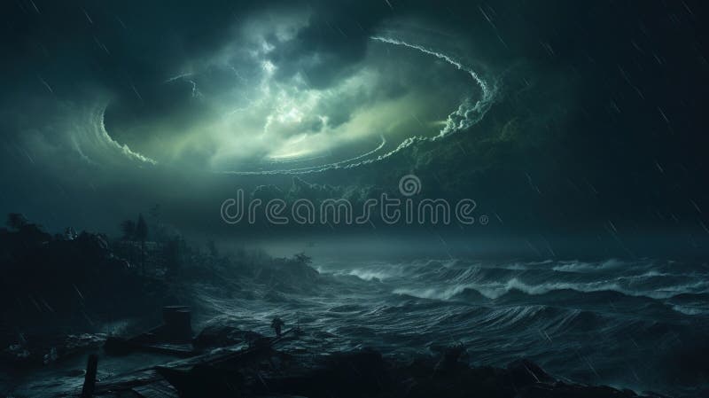 A Huge Cyclone Emerging Toward Fantasy Environment Stock Illustration ...