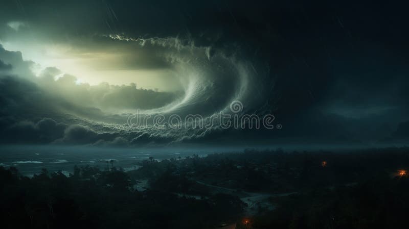 A Huge Cyclone Emerging Toward Fantasy Environment Stock Illustration ...