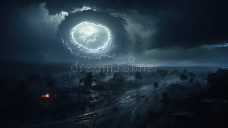 A Huge Cyclone Emerging Toward Fantasy Environment Stock Illustration ...