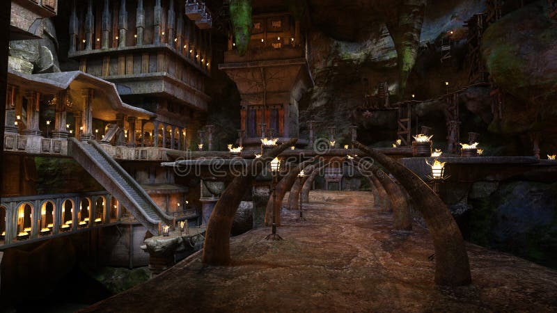Huge Dark Cavernous Home of Fantasy Dwarves Built Inside a Mountain. 3D ...
