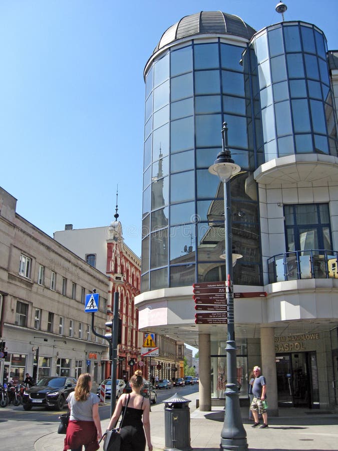 Modern Architecture in Lodz. Building with Dark Glass Windows. Office ...