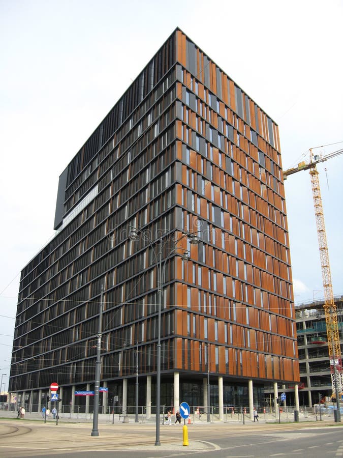 Modern Architecture in Lodz. Building with Dark Glass Windows. Office ...