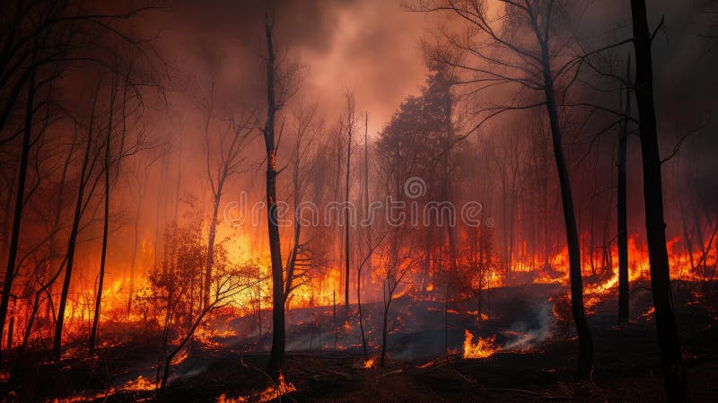 Forest Fire with Trees on Fire Stock Illustration - Illustration of ...
