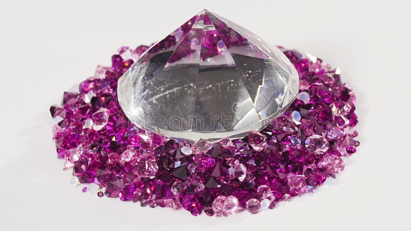Huge Diamond with Many Small Gems Stones Rotating Over White, Loop ...