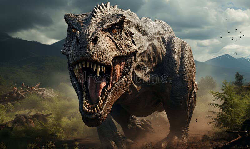 Massive Dinosaur Stomping through Dense Forest Stock Photo - Image of ...