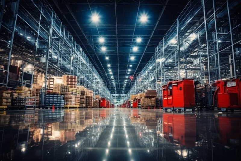 Huge Distribution Warehouse with High Shelves Stock Illustration ...