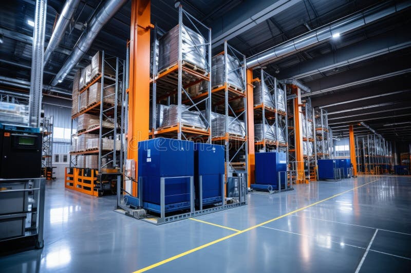 Huge Distribution Warehouse with High Shelves Stock Photo - Image of ...