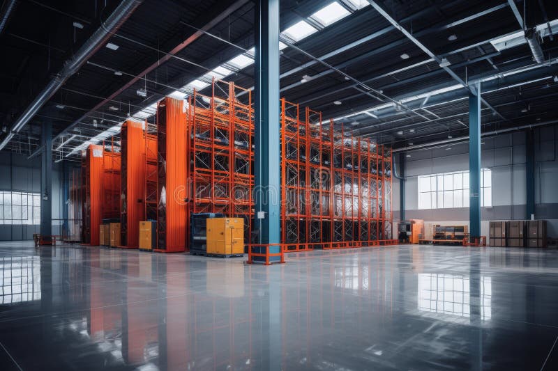 Huge Distribution Warehouse with High Shelves Stock Illustration ...