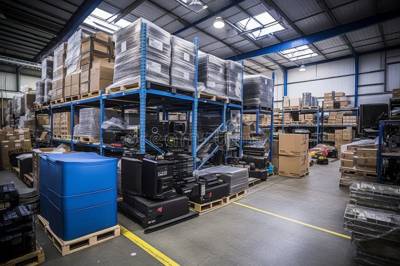 Huge Distribution Warehouse with High Shelves Stock Illustration ...