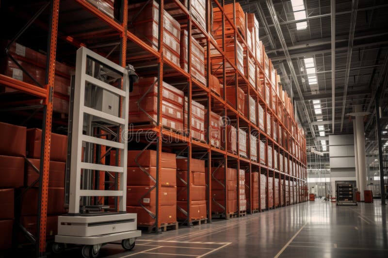 Huge Distribution Warehouse with High Shelves Stock Illustration ...