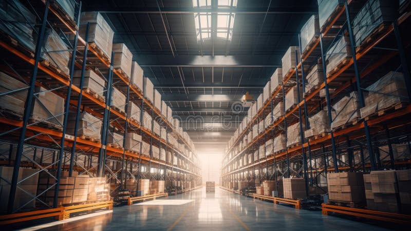 Huge Distribution Warehouse with High Shelves, Bottom View Stock ...