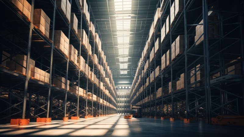 Huge Distribution Warehouse with High Shelves Bottom View Stock ...