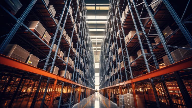 Huge Distribution Warehouse with High Shelves Bottom View Stock ...