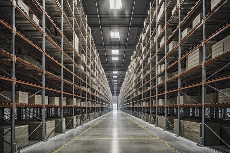 Huge Distribution Warehouse with High Shelves Stock Illustration ...
