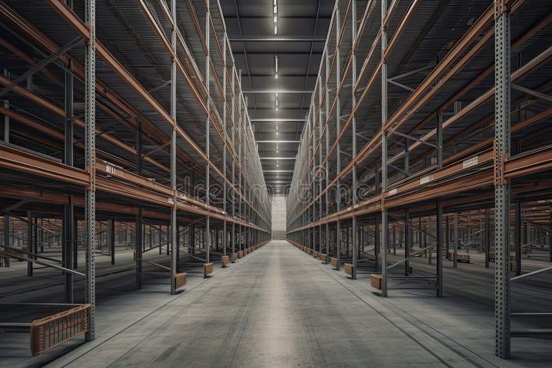 Huge Distribution Warehouse with High Shelves Stock Illustration ...