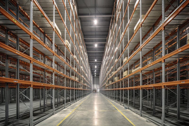 Huge Distribution Warehouse with High Shelves Stock Illustration ...