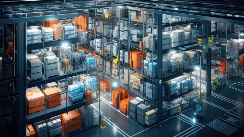 Huge Distribution Warehouse with High Shelves and Loaders. Generative ... Huge Distribution Warehouse with High Shelves and Loaders. Generative ...