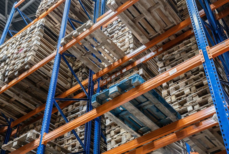 Huge Distribution Warehouse with Wooden Pallets Stock Photo - Image of ...