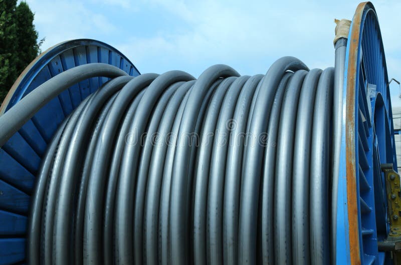 Huge Electric Cable Reel in the Construction of the Power Plant Stock ...