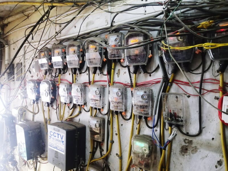 Huge Electric Meter on One Wall Power Supply Wires Editorial Stock ...