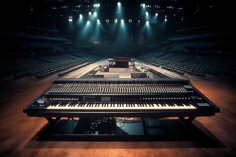 Huge Electronic Keyboard and Synthesizer Set on Stage. Generative AI ...