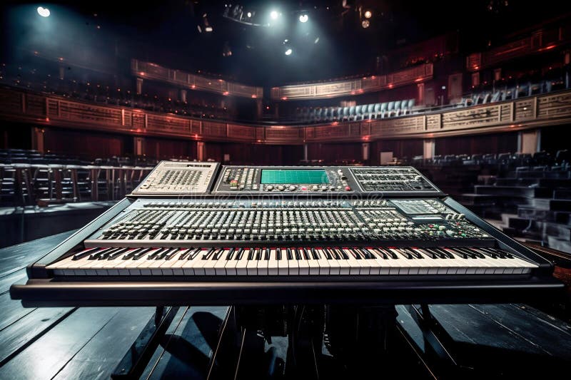 Huge Electronic Keyboard and Synthesizer Set on Stage. Generative AI ...