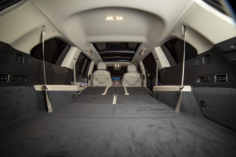 Huge Empty Car Trunk in Premium Light Color Interior of Suv. Rear Seats ...