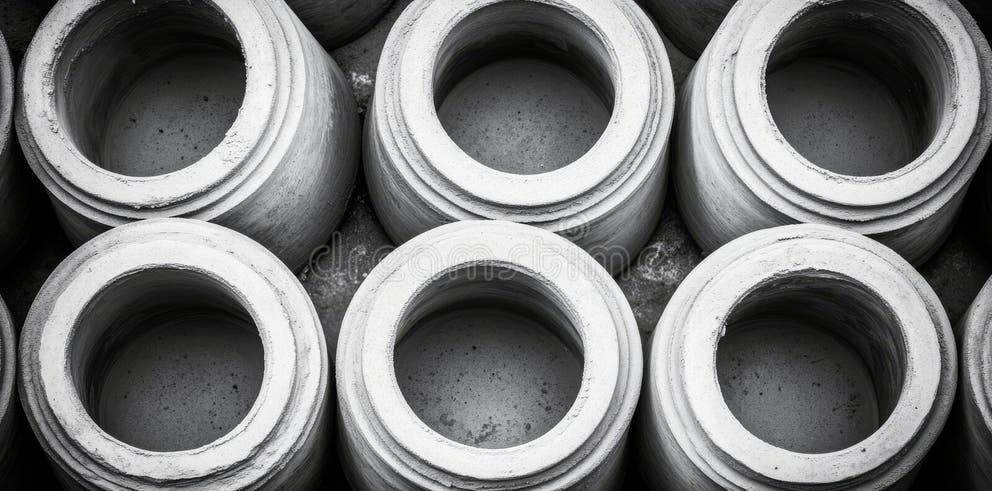 Huge, Empty Pipes for Deep Underground Sewing, Observed from the Front ...