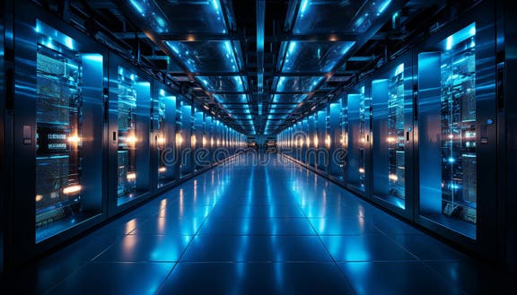Huge Endless Futuristic Data Center with Rack Servers Generative AI ...