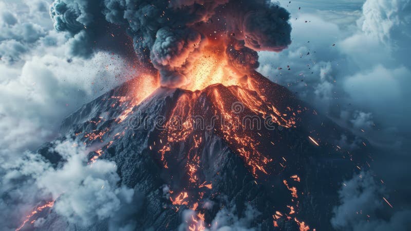 Huge Eruption of an Active Volcano with Gigantic Explosion Stock ...