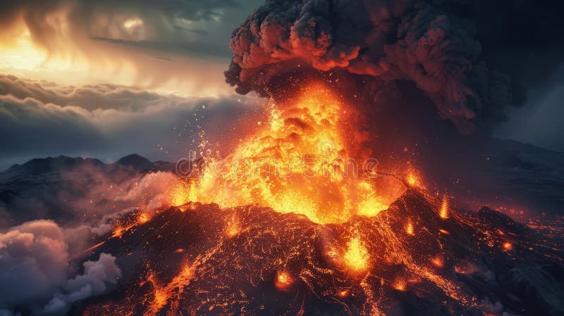 Huge Eruption of an Active Volcano with Gigantic Explosion Stock ...