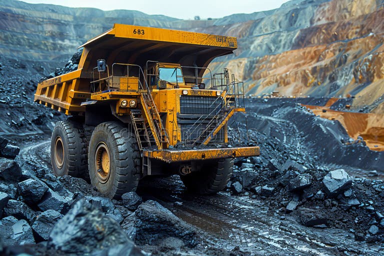 Huge Excavator Loading Rocks into Heavy Mining Truck in Open Pit Coal ...
