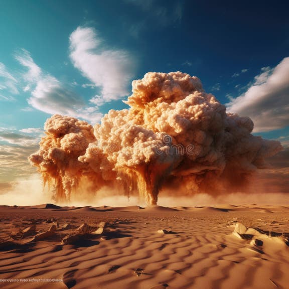 Huge Explosion in a Desert. Generative AI Stock Illustration ...
