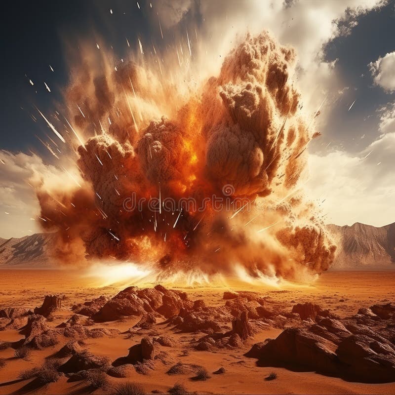 Huge Explosion in a Desert. Generative AI Stock Illustration ...