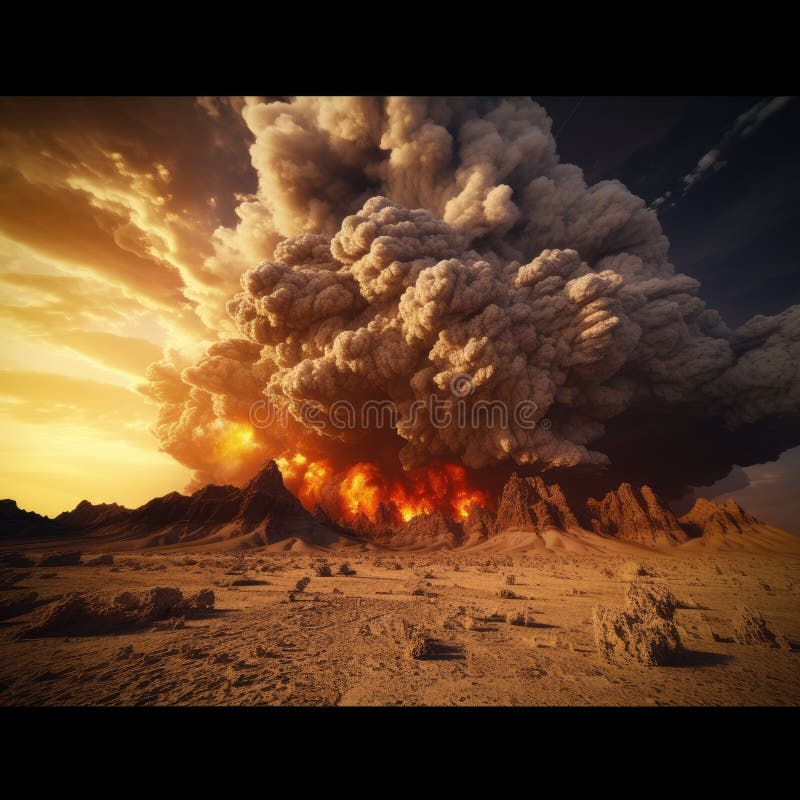 Huge Explosion in a Desert. Generative AI Stock Illustration ...