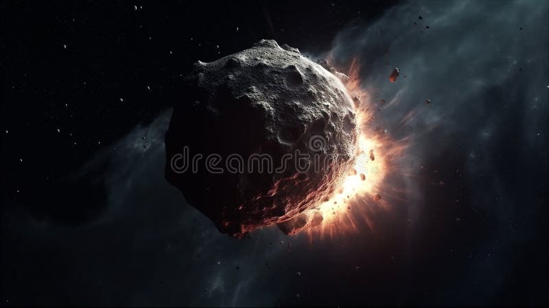 Huge Explosion Made by Huge Meteor Going through the Moon. Generative ...