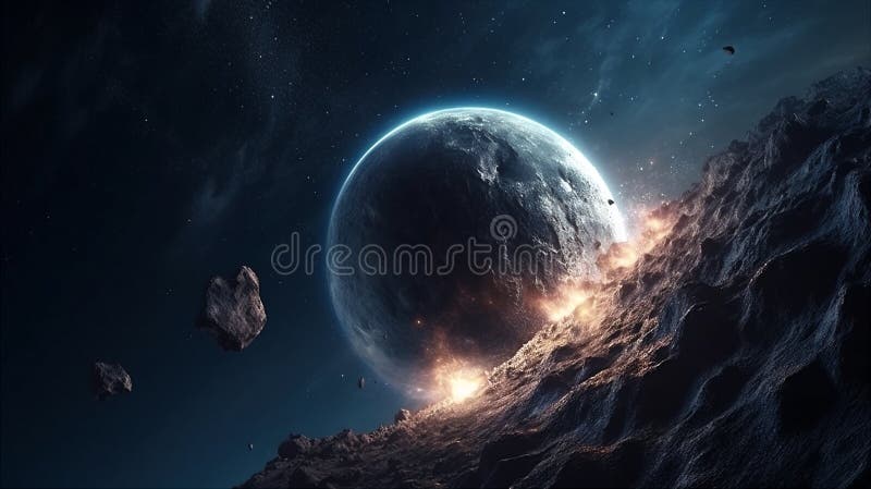 Huge Explosion Made by Huge Meteor Going through the Moon. Generative ...