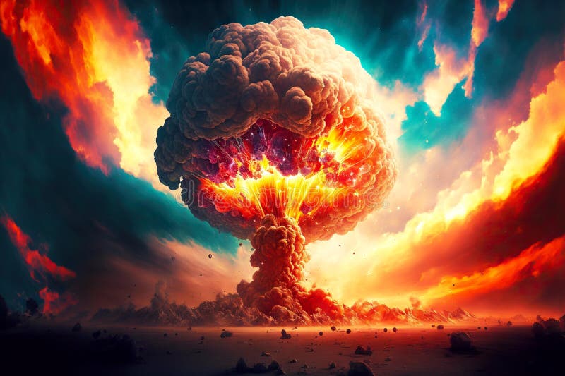 Huge Explosion in Sky and Armageddon on Planet after Explosion Stock ...