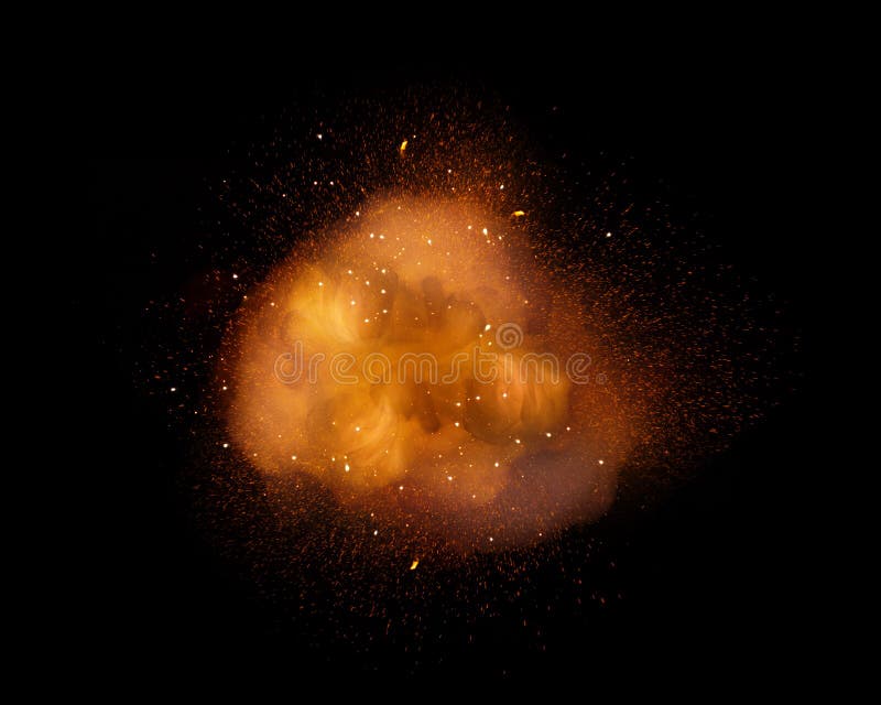 Huge, Extremely Hot Explosion with Sparks and Hot Smoke, Against Black ...