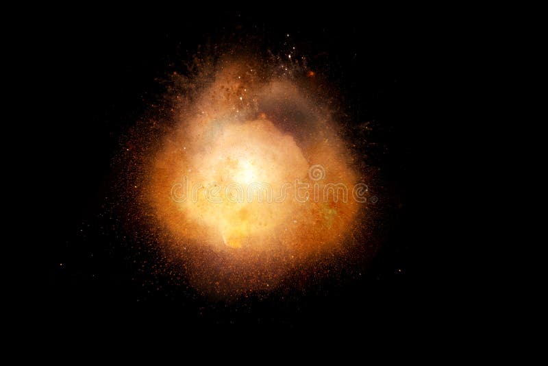 Huge, Extremely Hot Explosion with Sparks and Hot Smoke, Against Black ...