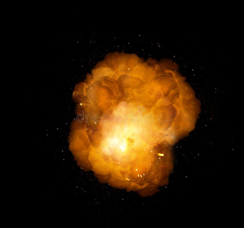 Huge, Extremely Hot Explosion with Sparks and Hot Smoke, Against Black ...