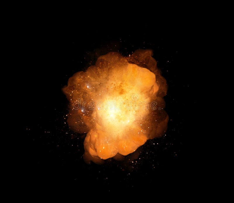 Huge, Extremely Hot Explosion with Sparks and Hot Smoke, Against Black ...
