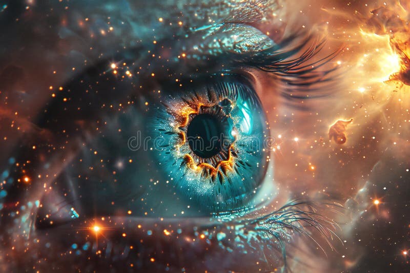 A Huge Eye in Space, Nebula Background, Turquoise Blue Iris and Black ...