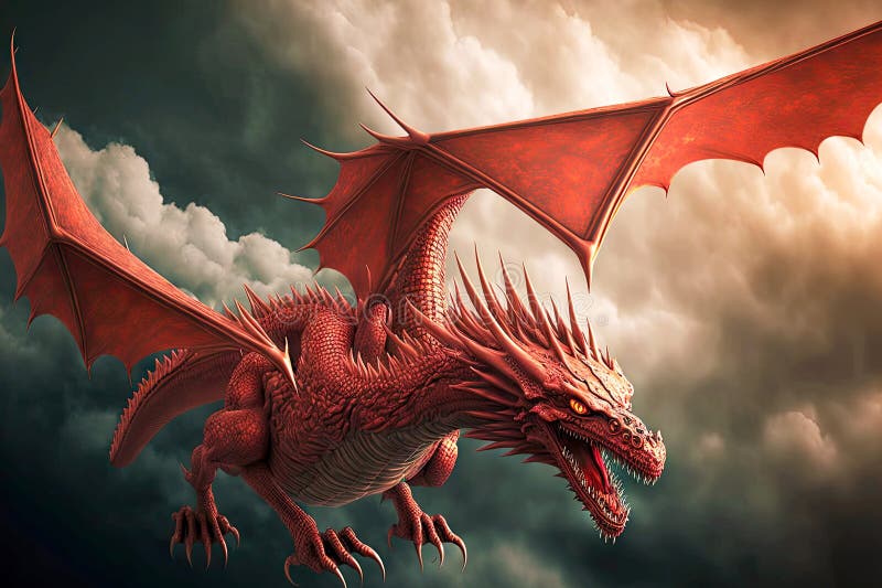 Huge Fabulous Red Dragons Rose High into Sky Stock Illustration ...