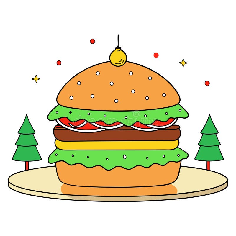 Huge Festive Burger Sandwich on the Festive Table with Christmas Tree ...