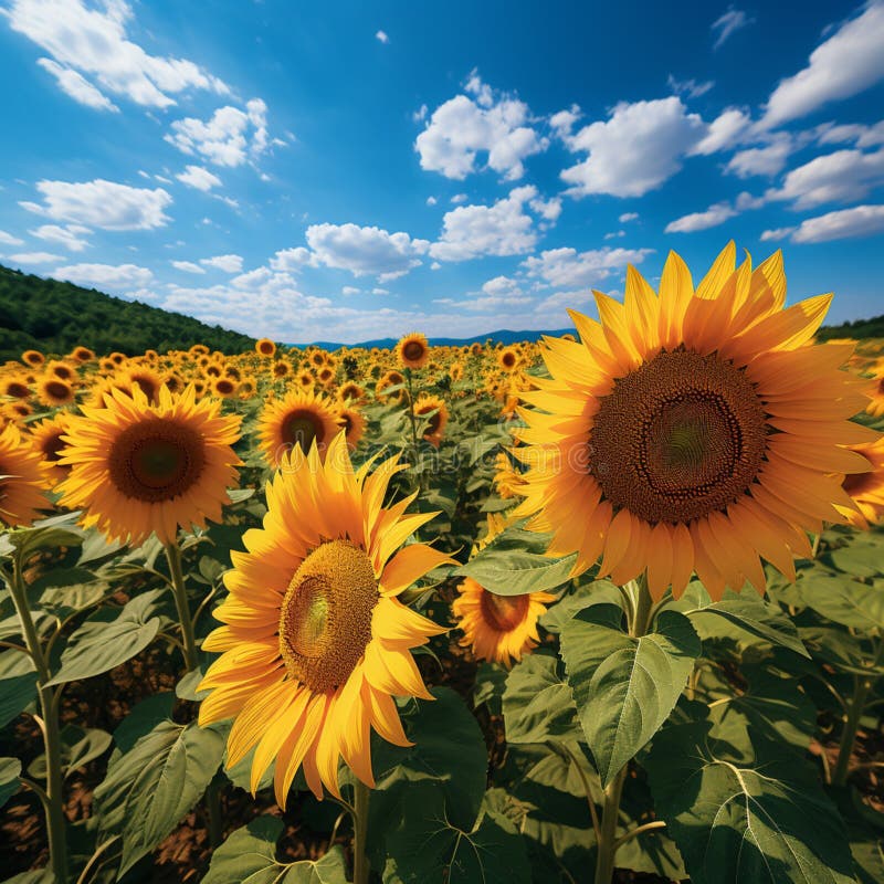 Huge Field of Sunflowers with Yellow Petals Stock Illustration - Illustration of flora, blooming ...
